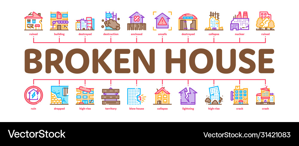 Broken house building minimal infographic banner Vector Image