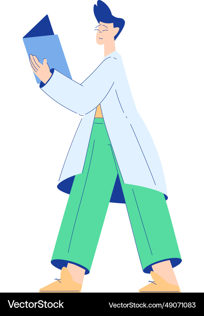 Chemistry with man scientist character walking Vector Image