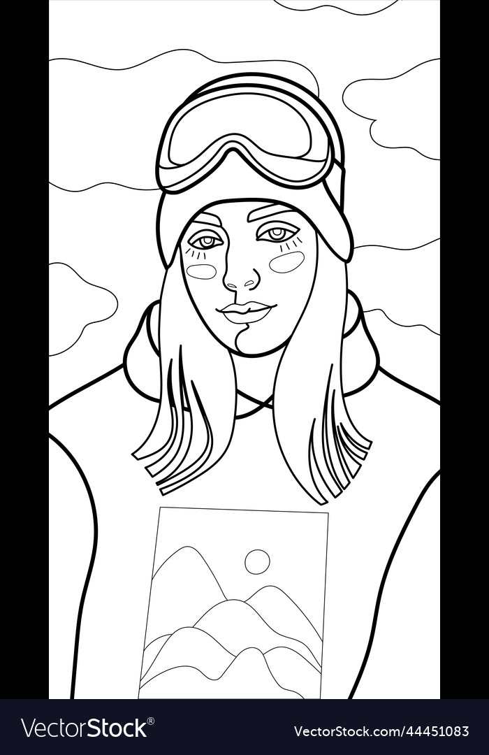 Coloring Page Girl In Ski Mask Royalty Free Vector Image