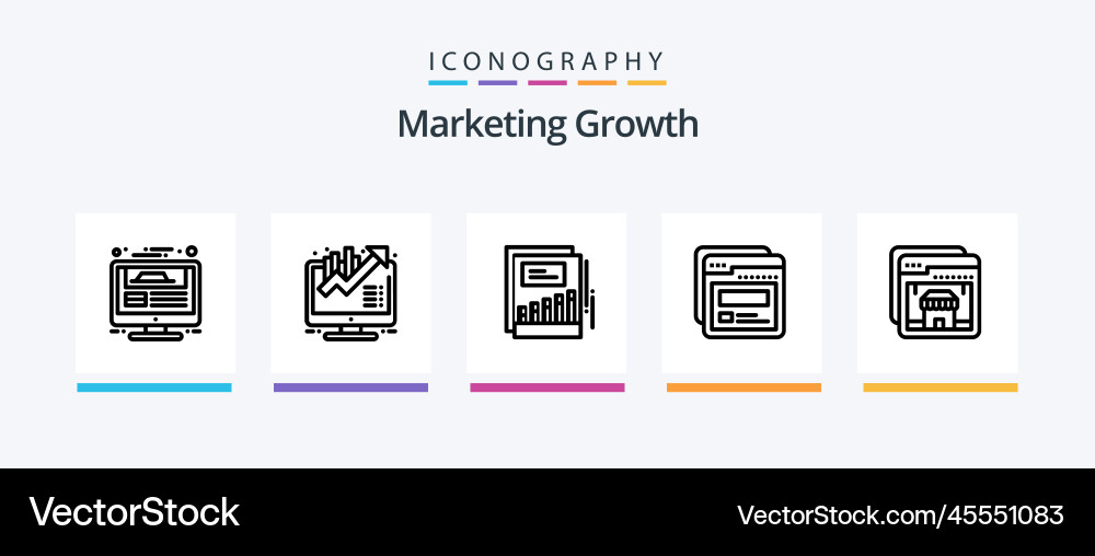 Marketing growth line 5 icon pack including Vector Image