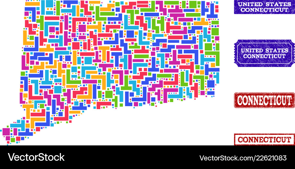Mosaic map connecticut state and scratched Vector Image