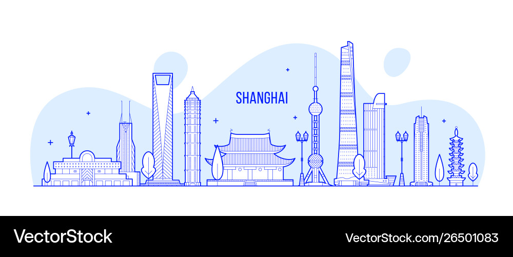 Shanghai skyline china buildings linear art Vector Image