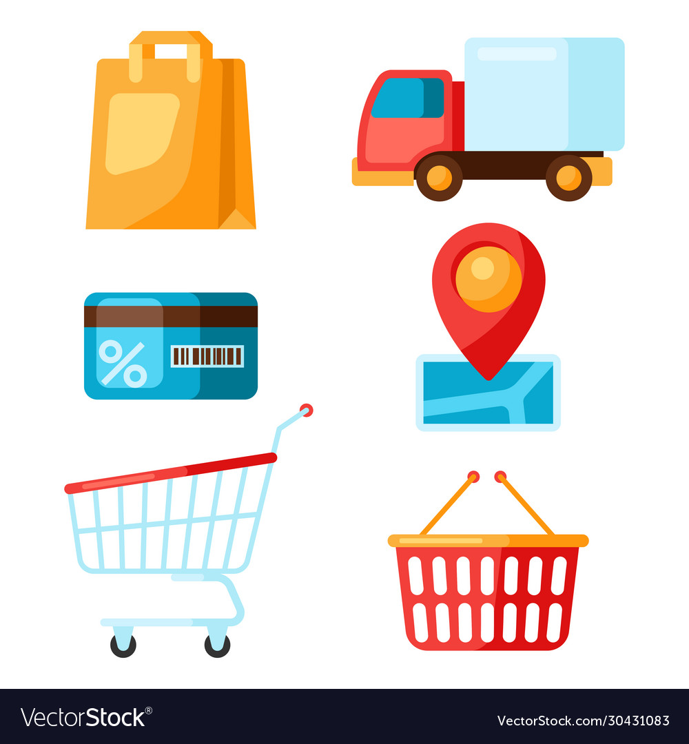 Supermarket selfservice and delivery icons Vector Image Supermarket selfservice and delivery icons Vector Image