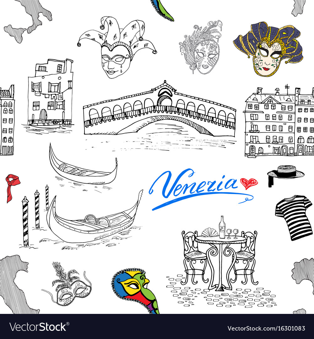Venice italy seamless pattern hand drawn sketch Vector Image Venice italy seamless pattern hand drawn sketch Vector Image