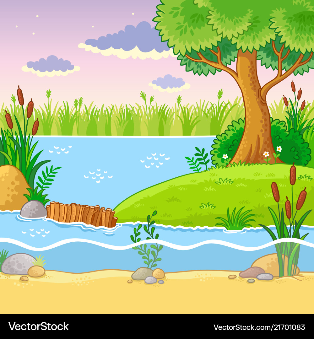With a dam of beavers Royalty Free Vector Image