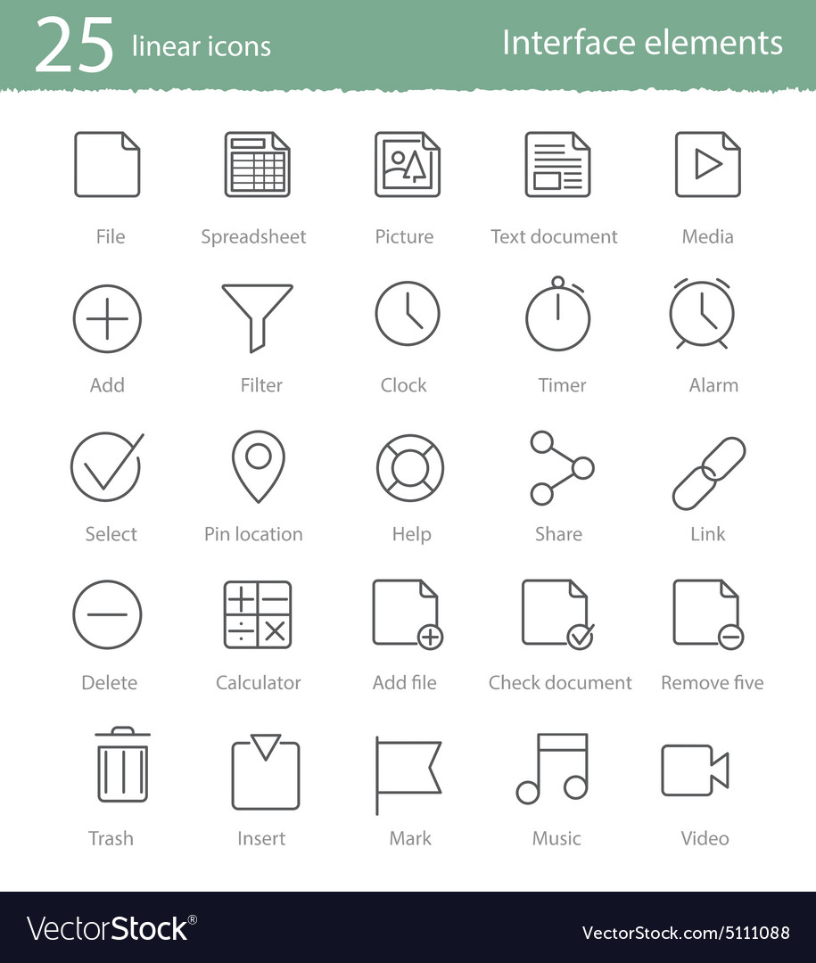 25 linear icons set Royalty Free Vector Image - VectorStock