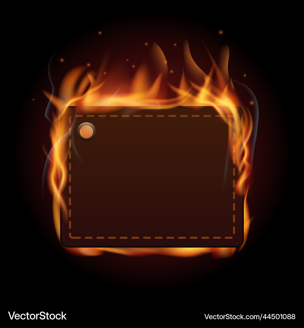Burning blank tag price label in realistic fire Vector Image