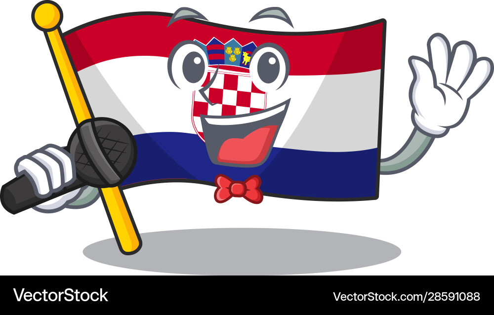 Cute cartoon singing flag croatia scroll with a Vector Image