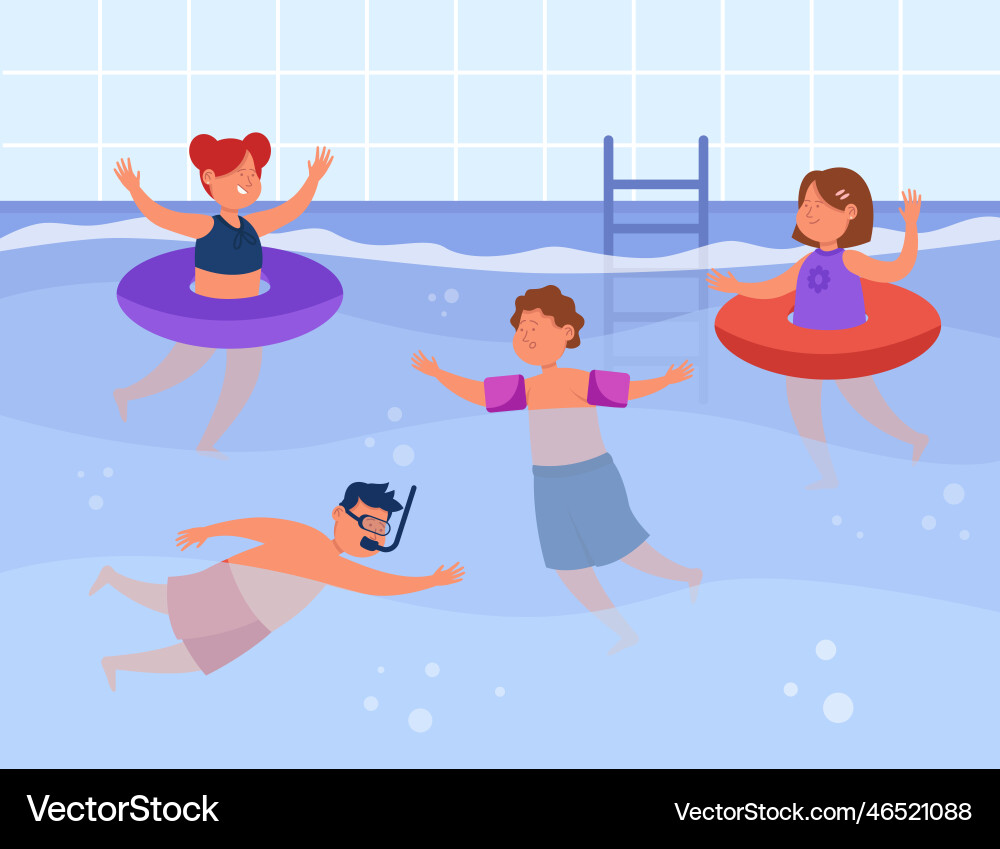 Kids swimming in pool flat Royalty Free Vector Image