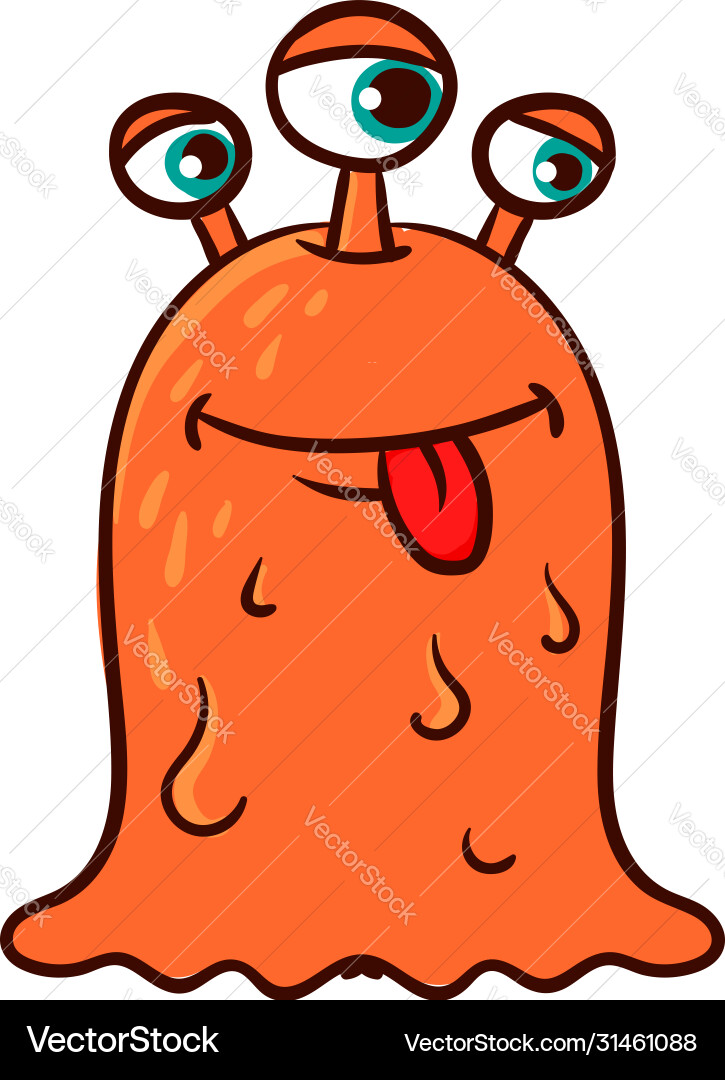Orange monster with three eyes on white Royalty Free Vector