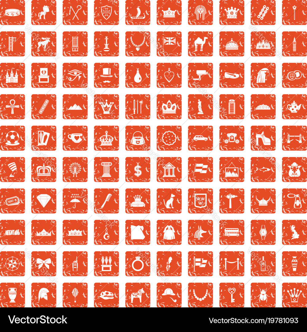 100 crown icons set grunge orange Royalty Free Vector Image
