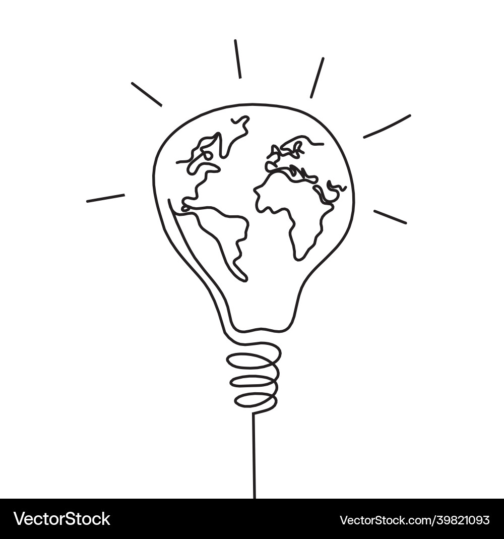 Abstract planet earth in light bulb as line Vector Image