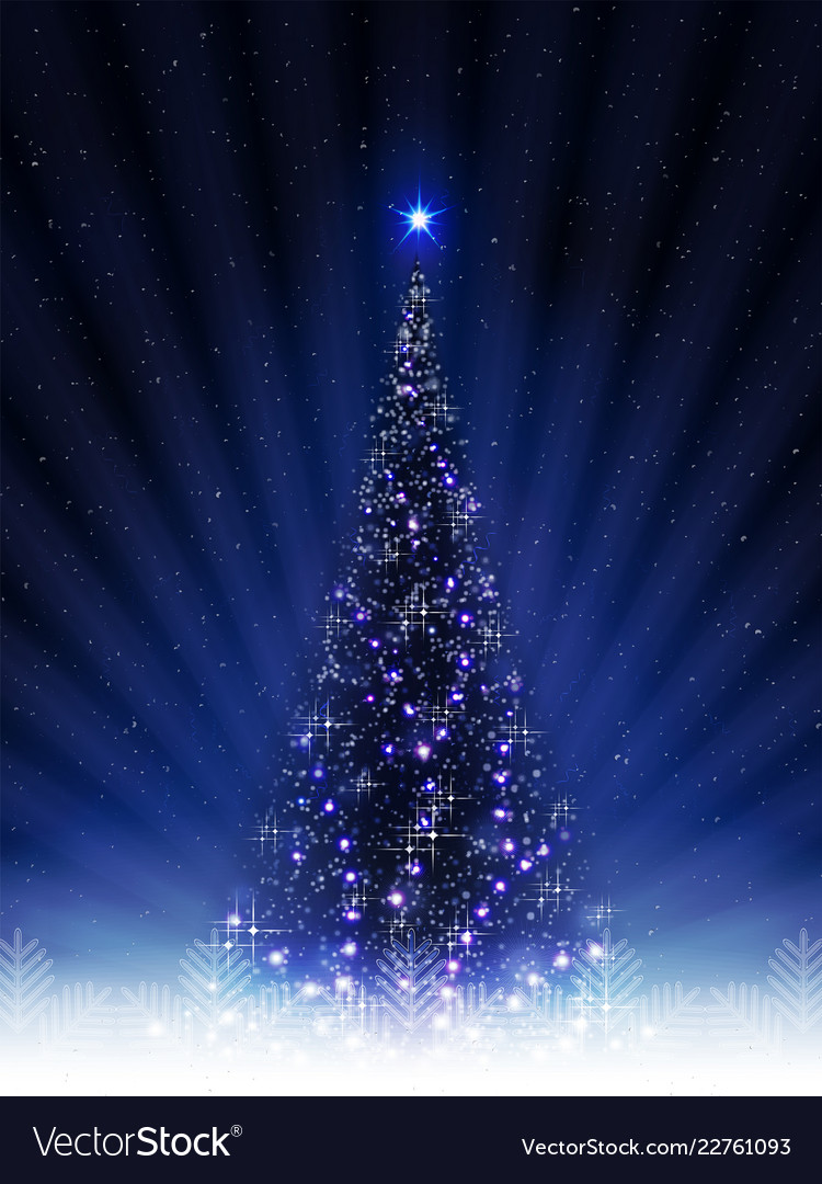 Christmas blue design with shiny tree Royalty Free Vector