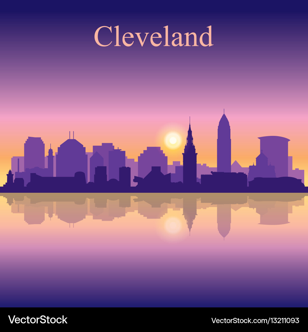 Cleveland silhouette on sunset background Vector Image