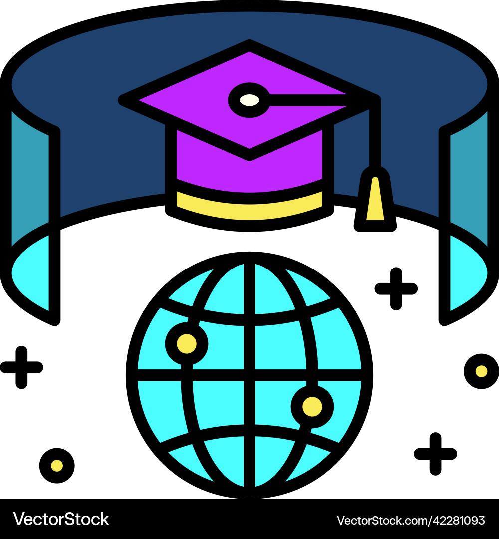Curved screen and graduate cap icon metaverse Vector Image