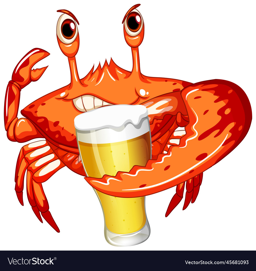 Cute Crab Cartoon Character Drinking Beer Vector Image
