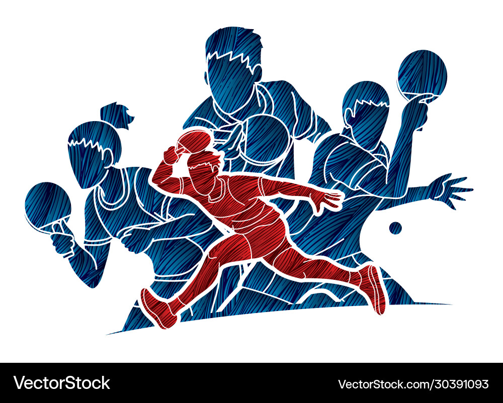 Group ping pong players table tennis Royalty Free Vector