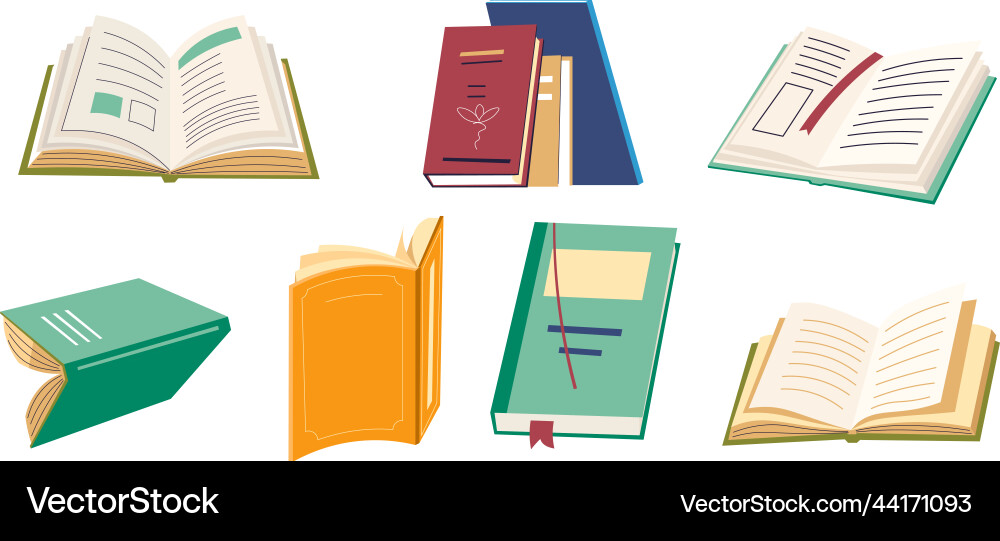 Open books student textbook or literature set Vector Image