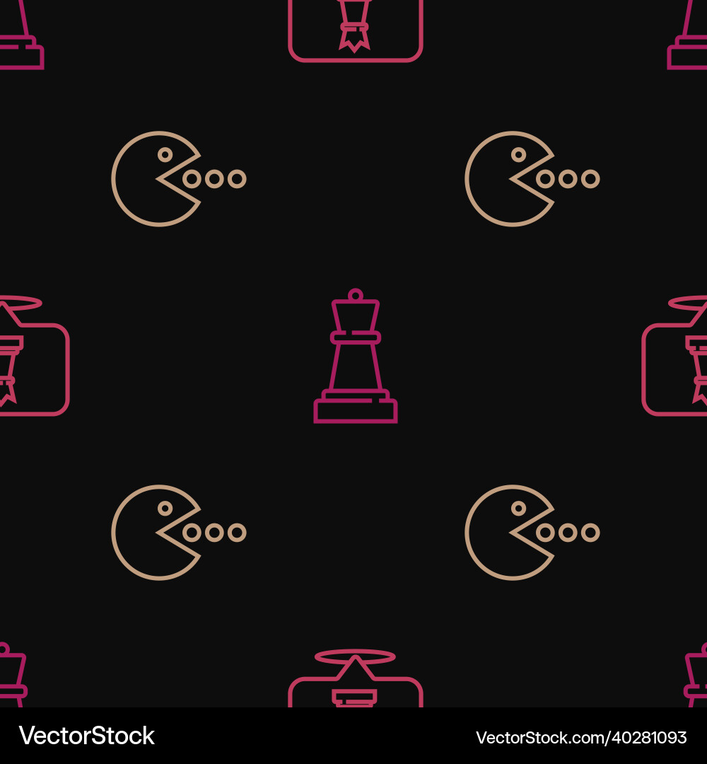 Set line chess pacman with eat and on seamless Vector Image