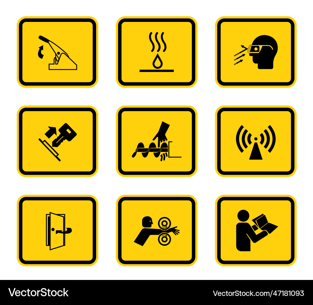 Warning hazard symbols labels sign isolated Vector Image