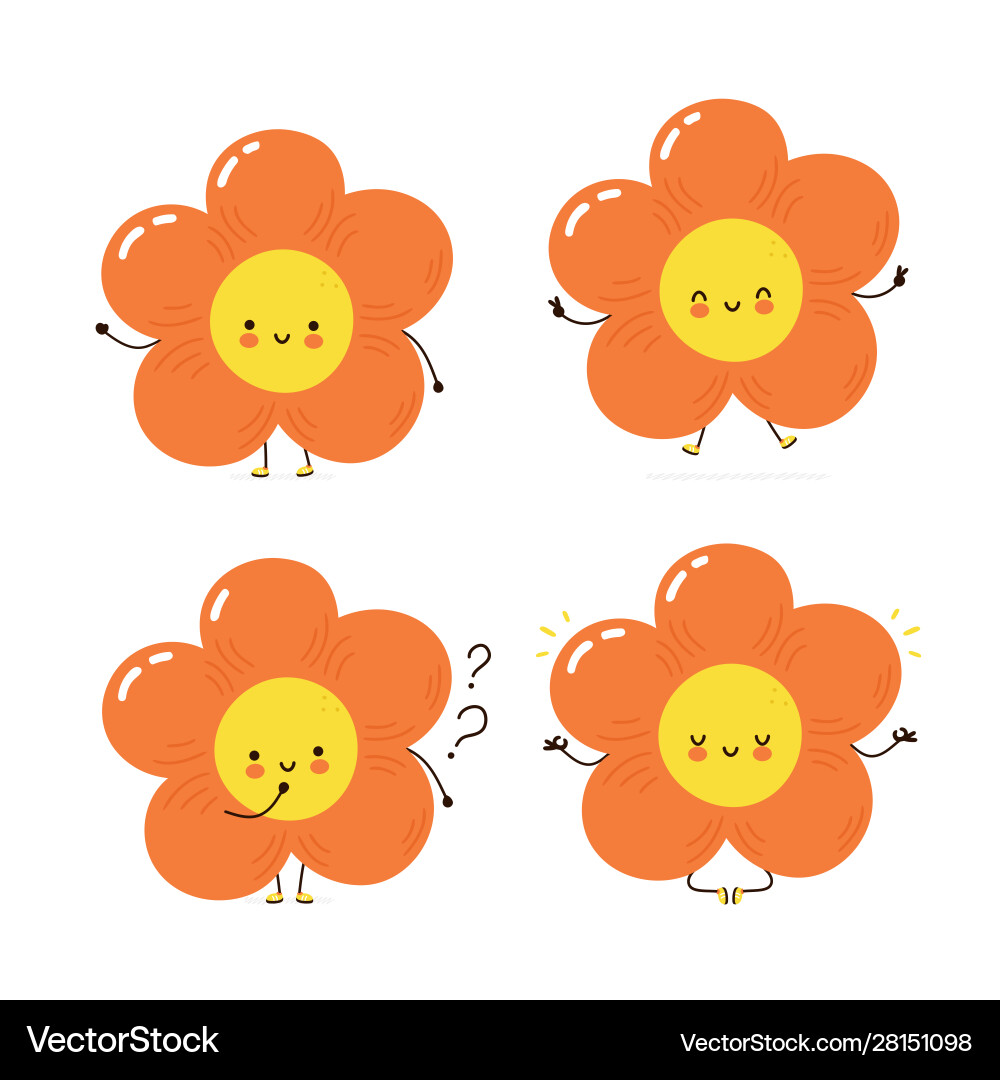 Cute happy flower character set collection Vector Image