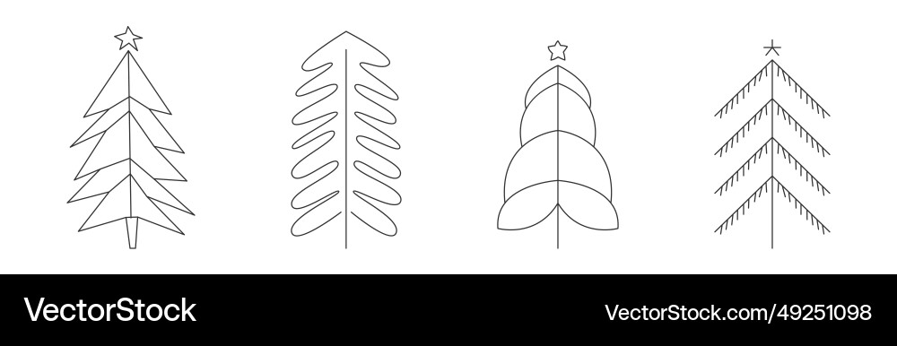 Linear christmas fir tree with star on top Vector Image