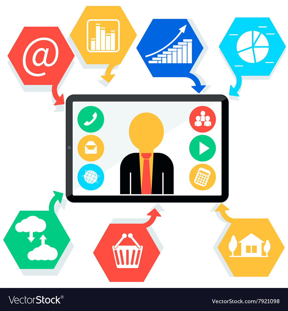 Mobile app digital tablet flat Royalty Free Vector Image