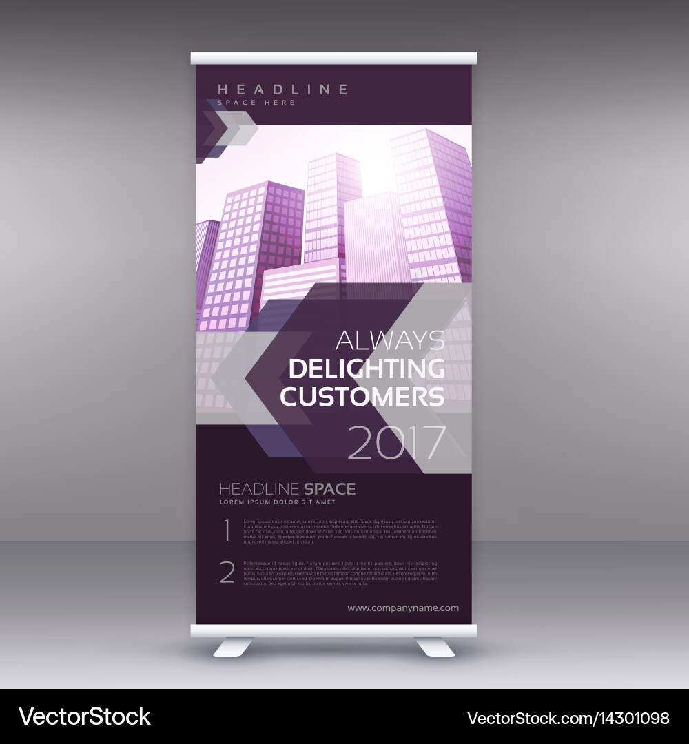 Modern purple standee roll up banner design Vector Image