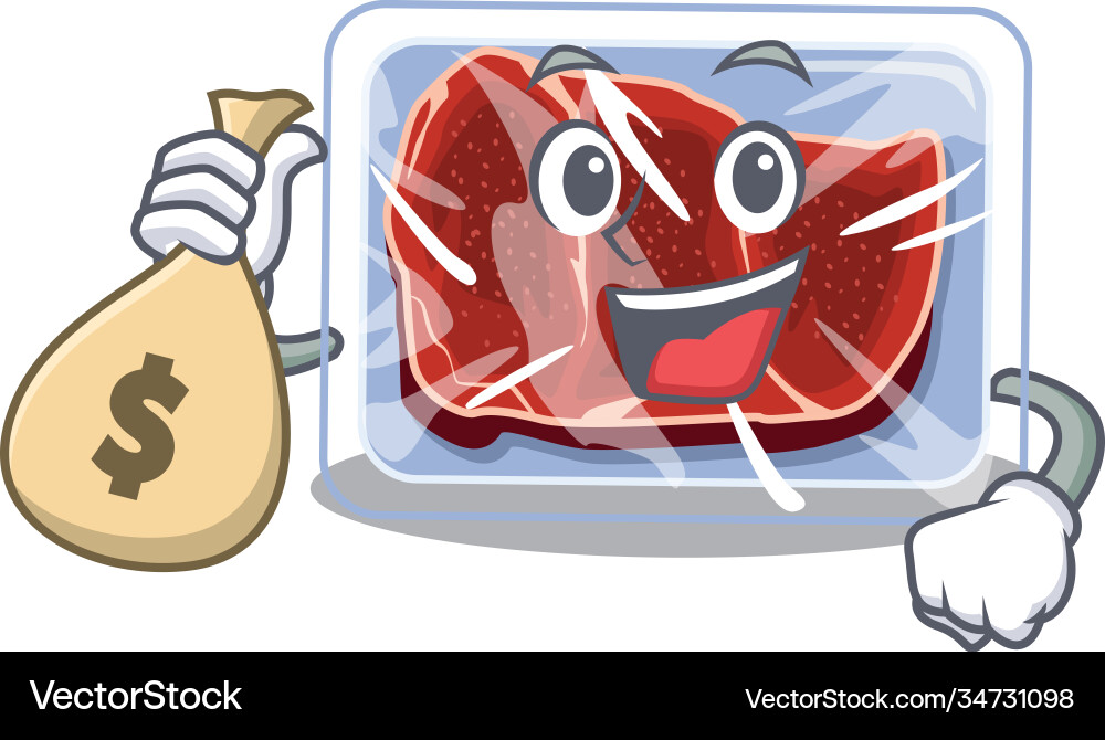 Rich frozen beef cartoon design holds money bags Vector Image