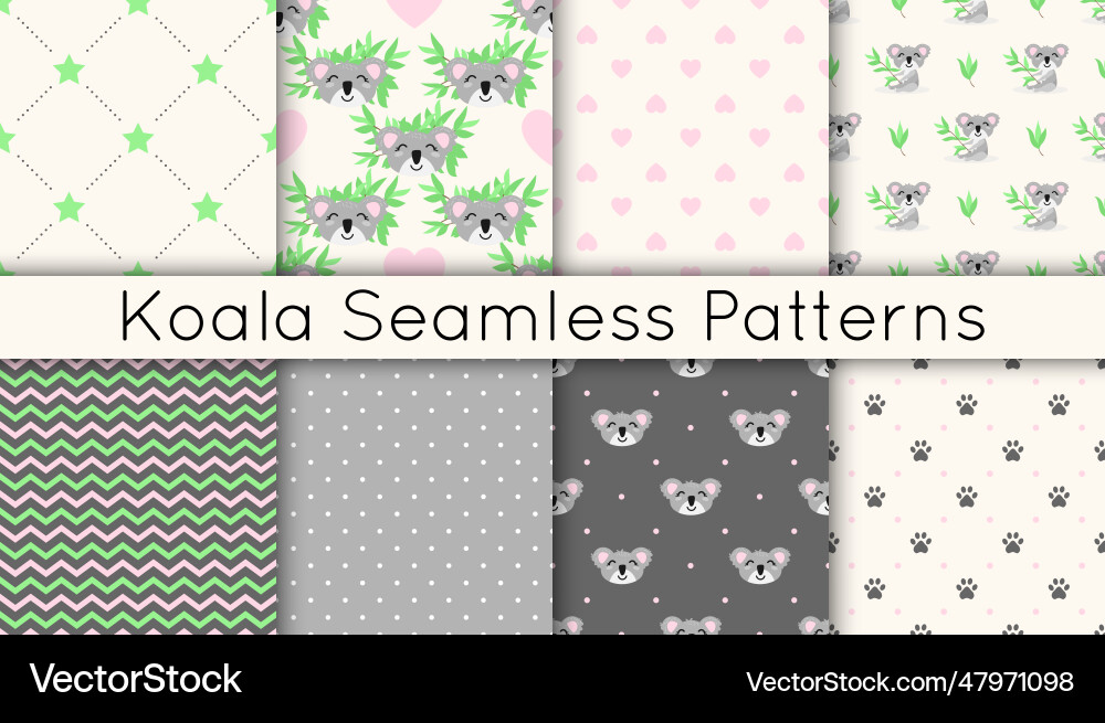 Set of 8 seamless patterns with cute koalas Vector Image