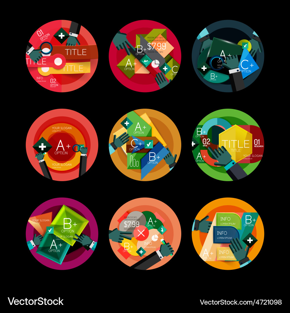 Set of flat design circle option infographics Vector Image