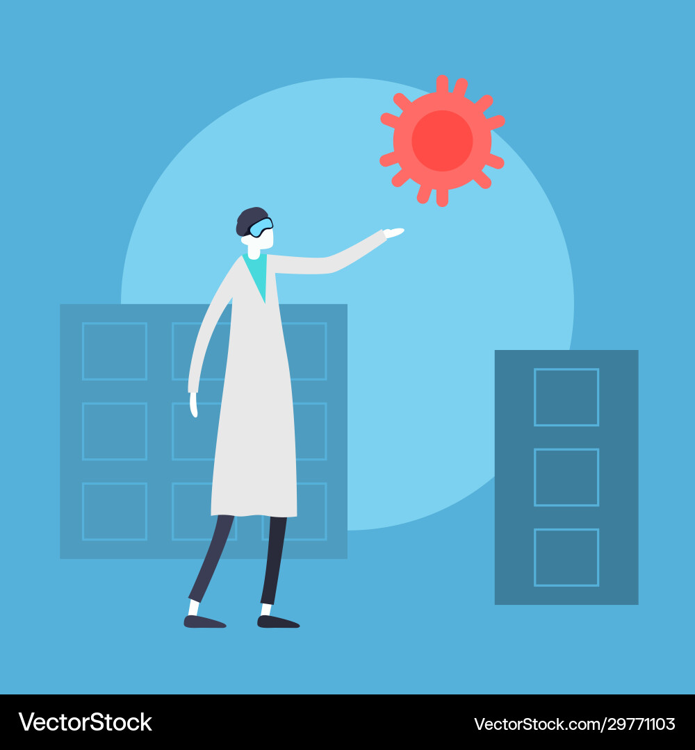 A doctor is standing in lab wearing face mask Vector Image