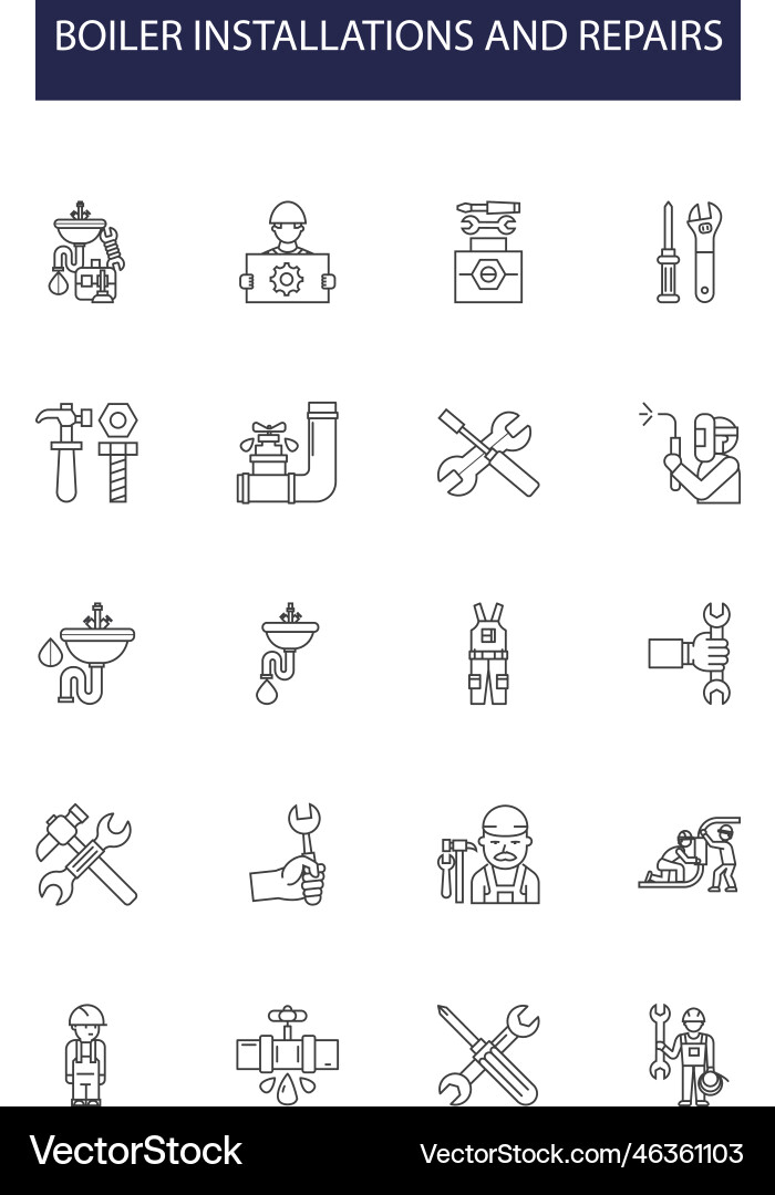 Boiler installations and repairs line icons Vector Image