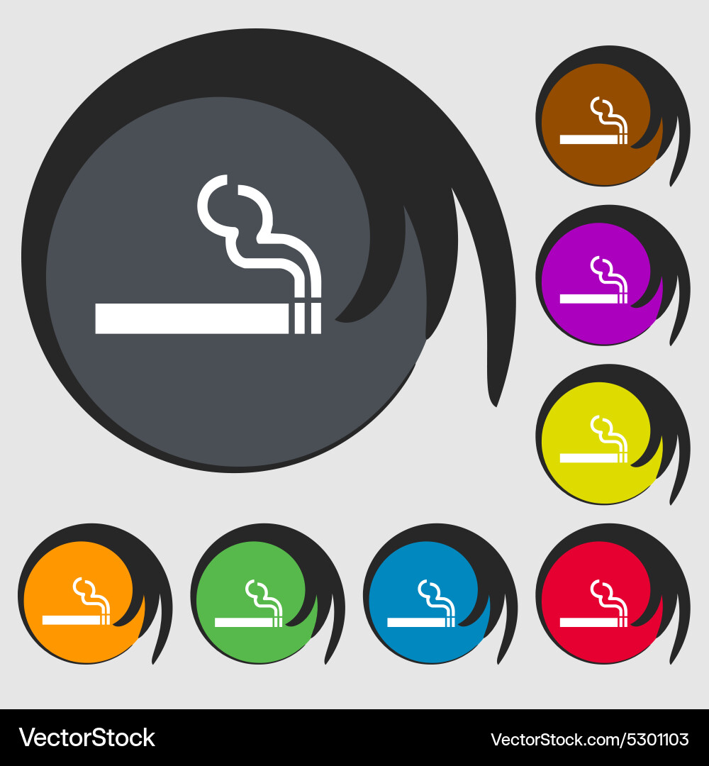 Cigarette smoke icon sign symbol on eight colored Vector Image