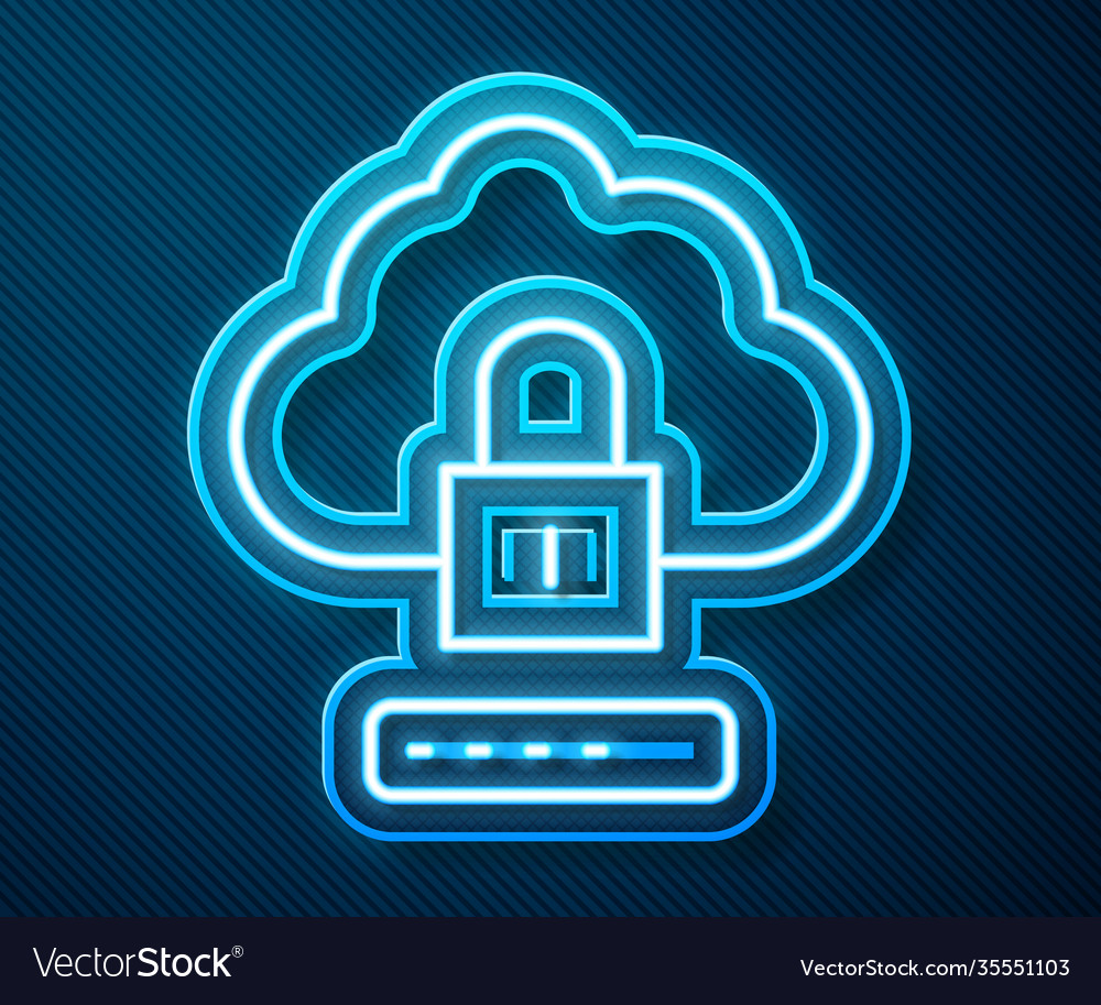 Glowing neon line cloud computing lock icon Vector Image Glowing neon line cloud computing lock icon Vector Image