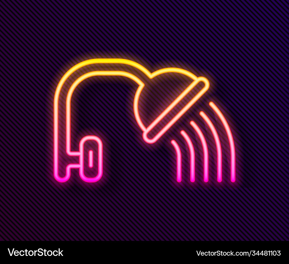 Glowing neon line shower head with water drops Vector Image