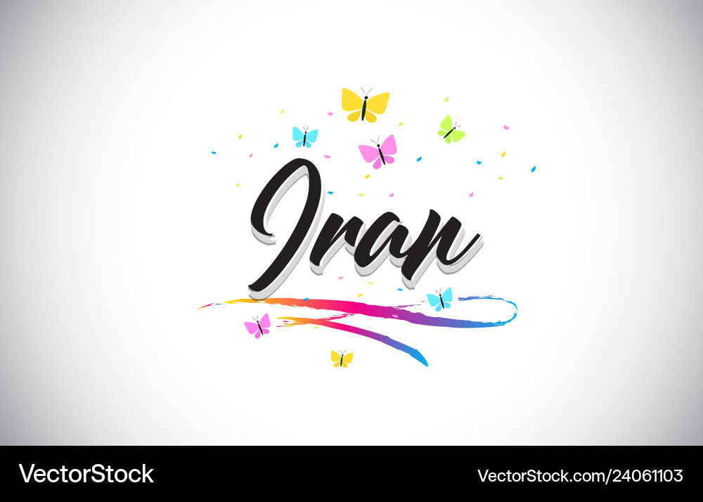 Iran handwritten word text with butterflies Vector Image