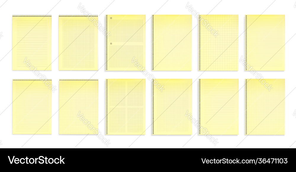 Notebooks with yellow paper in lines and dots Vector Image