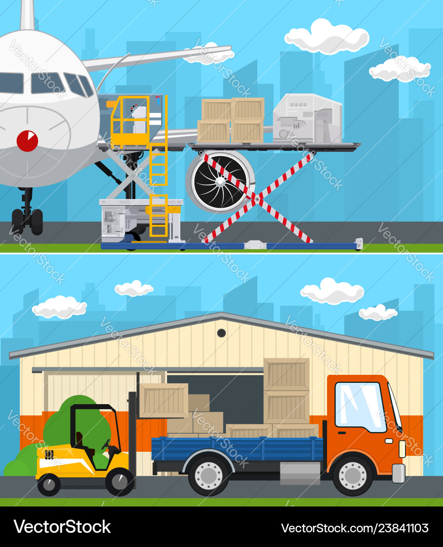 Set of air cargo and storage services Royalty Free Vector