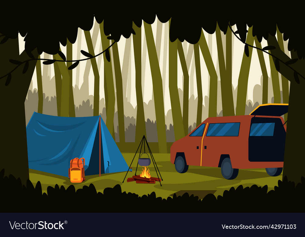 Summer camp tent outdoor jungle nature adventure Vector Image