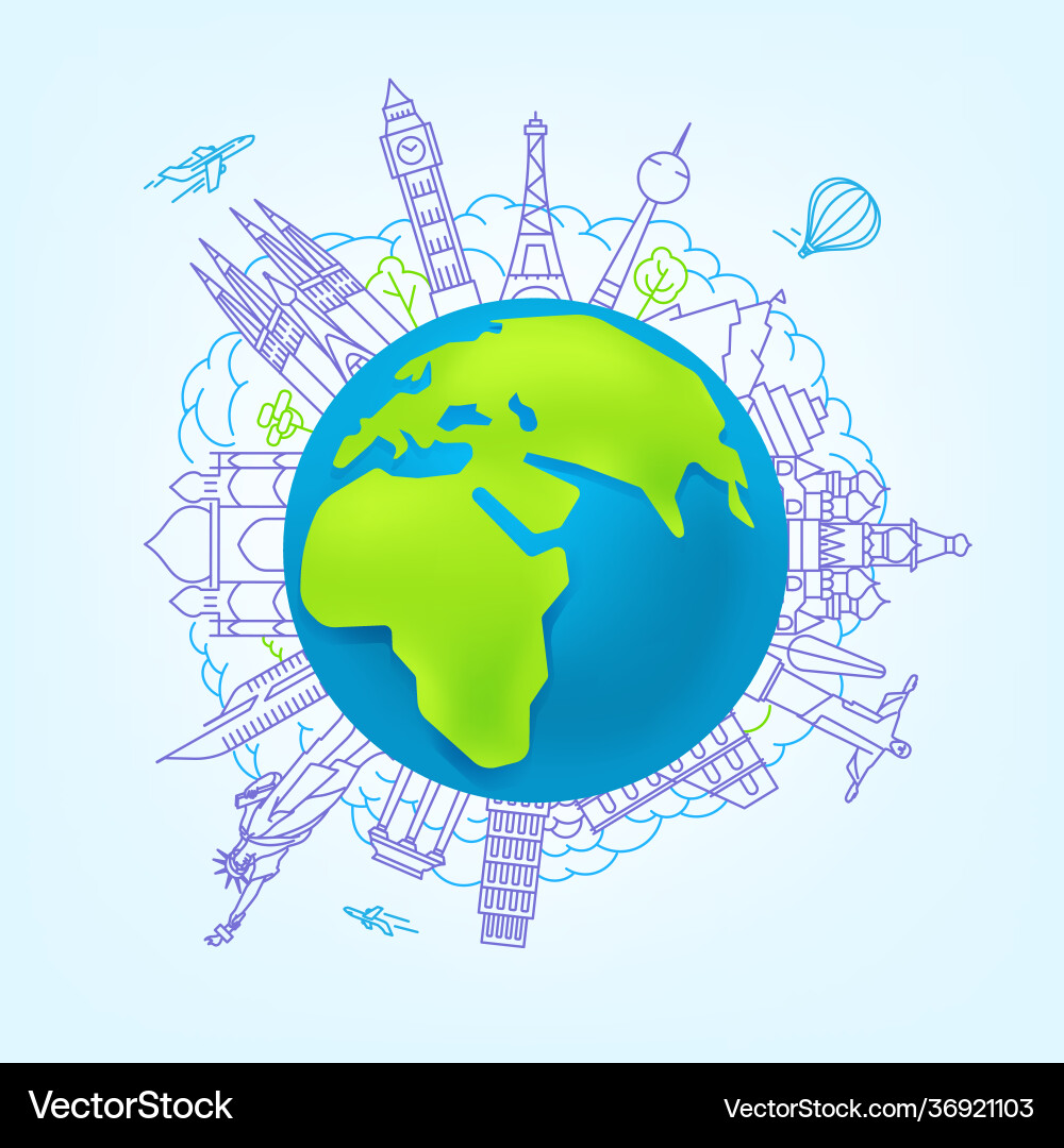 World travel concept with sights Royalty Free Vector Image