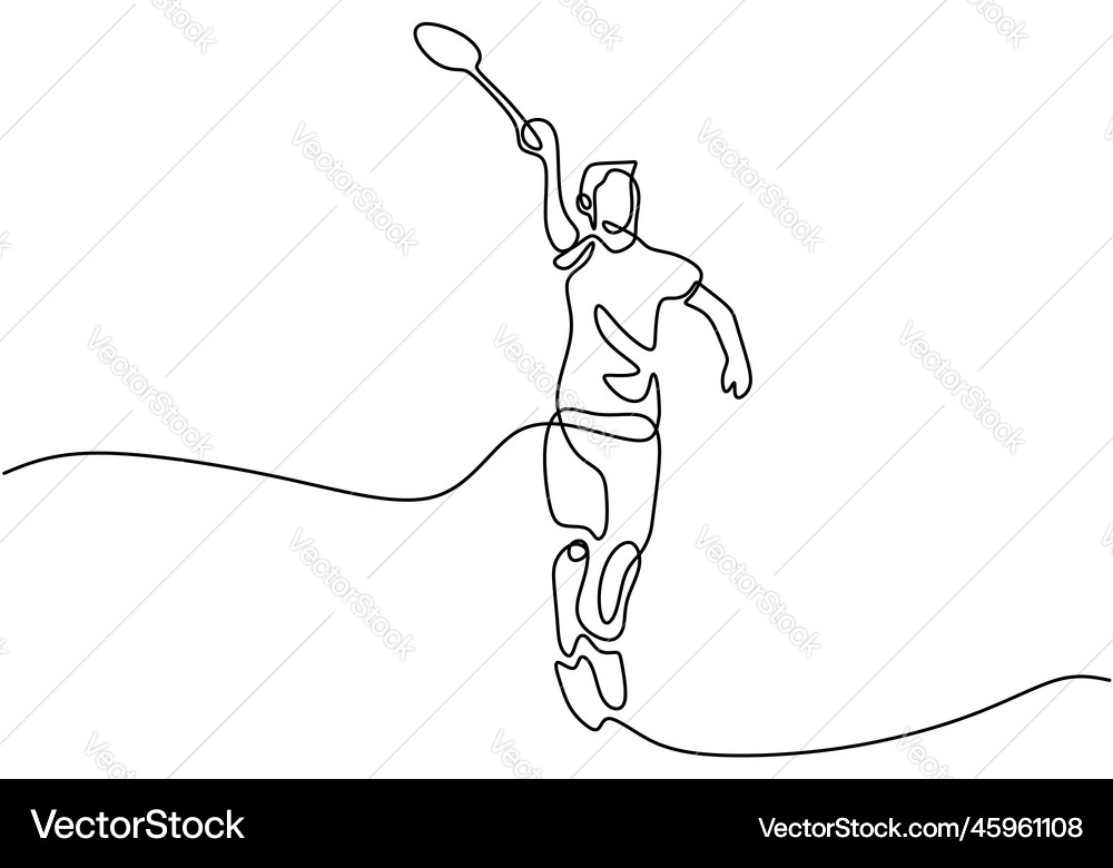 Continuous line drawing of man playing badminton Vector Image