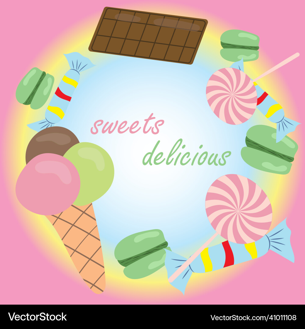 Delicious sweets colored set card Royalty Free Vector Image