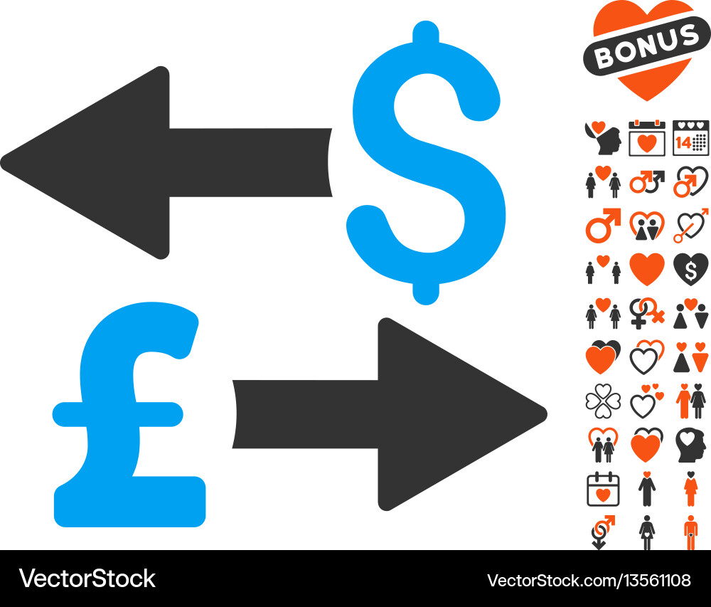 Dollar pound transactions icon with lovely bonus Vector Image
