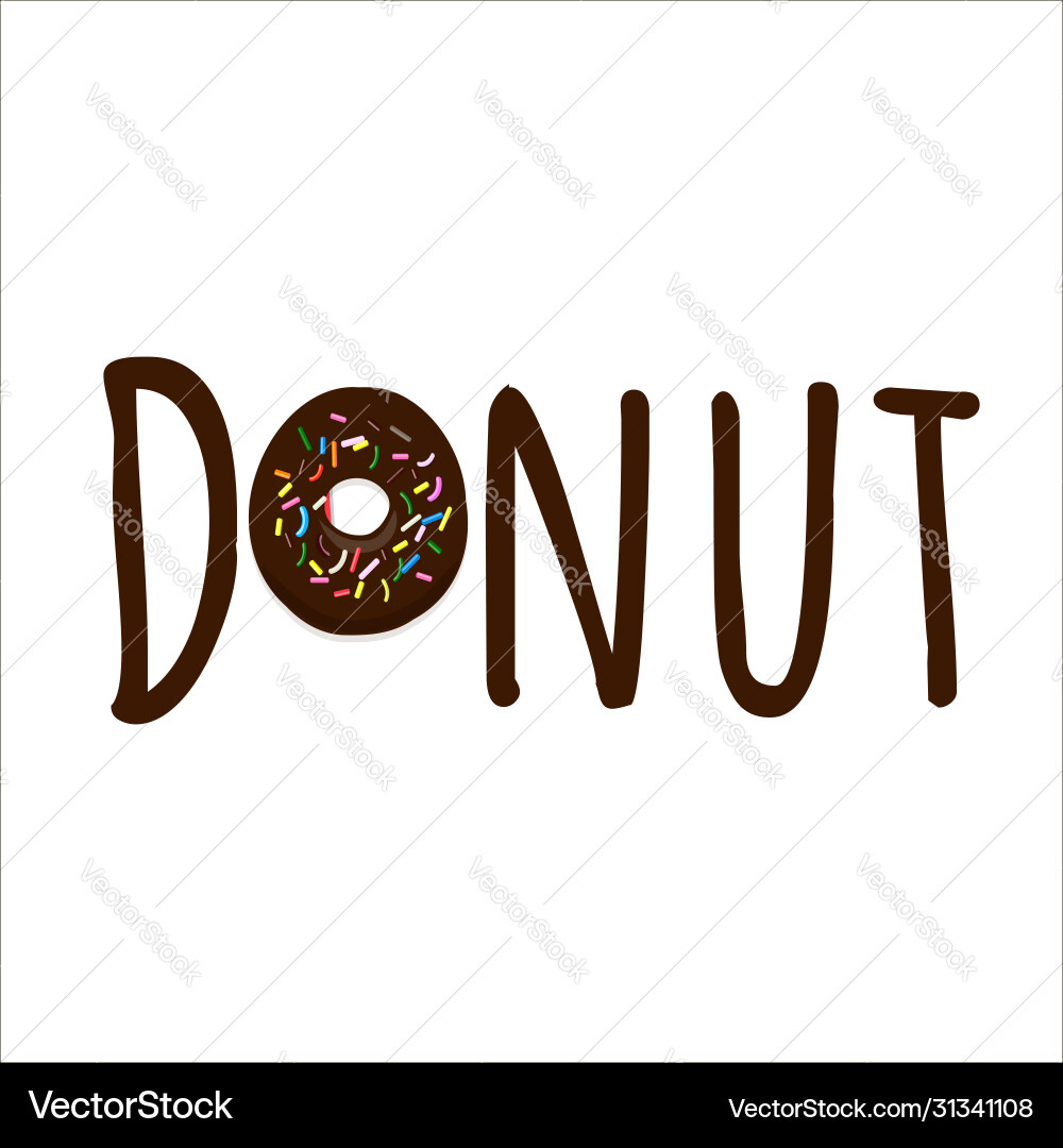 Donut text in cartoon style with symbol Royalty Free Vector