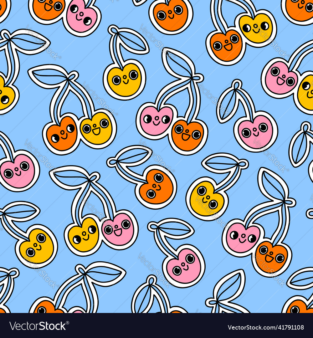 Funny cartoon cherry pattern Royalty Free Vector Image