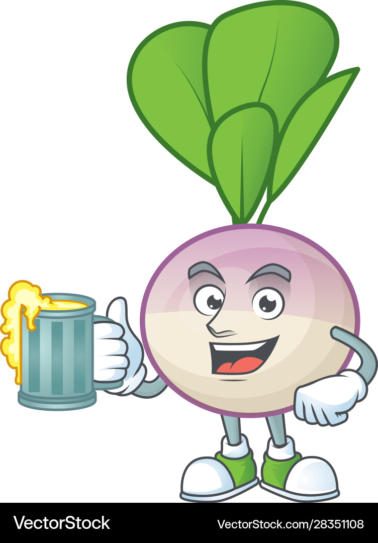 Happy face turnip with a glass beer Royalty Free Vector