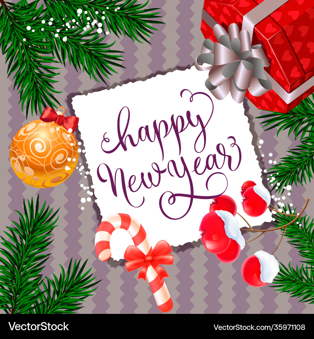 Happy new year calligraphy on paper Royalty Free Vector