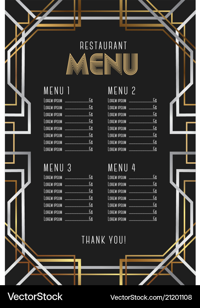 Luxury vintage artdeco restaurant menu template Vector Image