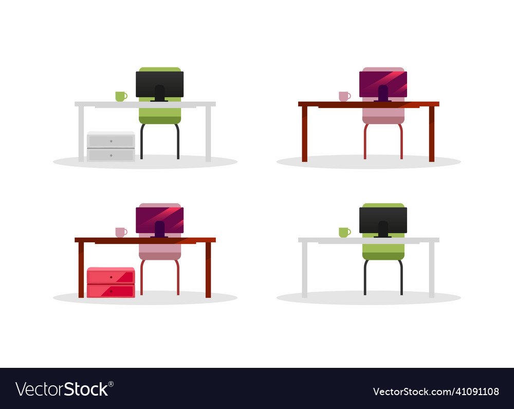 Office tables with computers flat color objects Vector Image